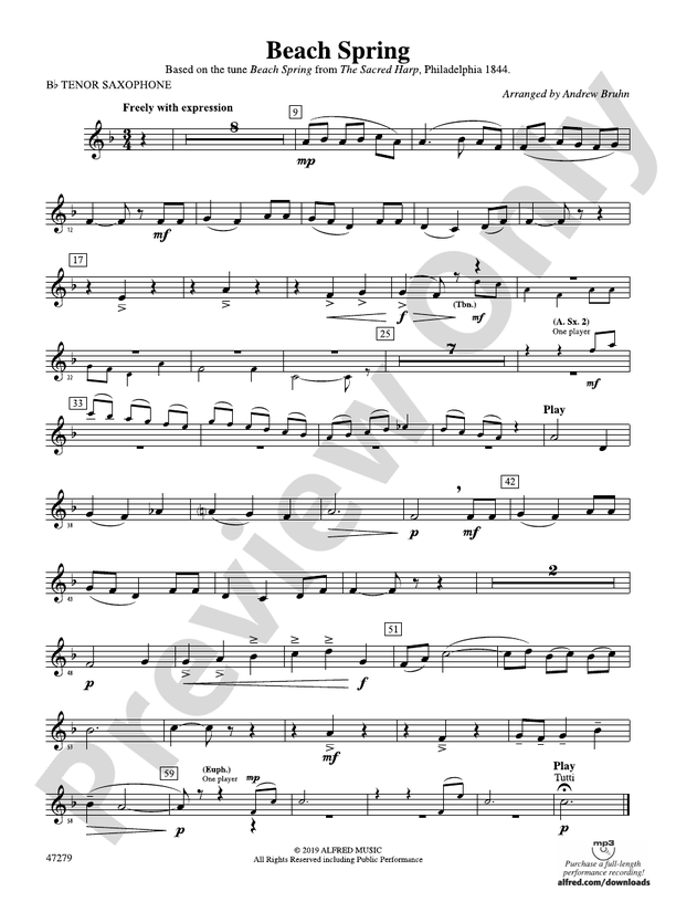 Beach Spring: B-flat Tenor Saxophone: B-flat Tenor Saxophone Part ...