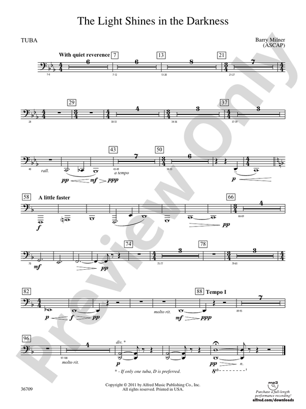 The Light Shines in the Darkness: Tuba: Tuba Part - Digital Sheet Music Download