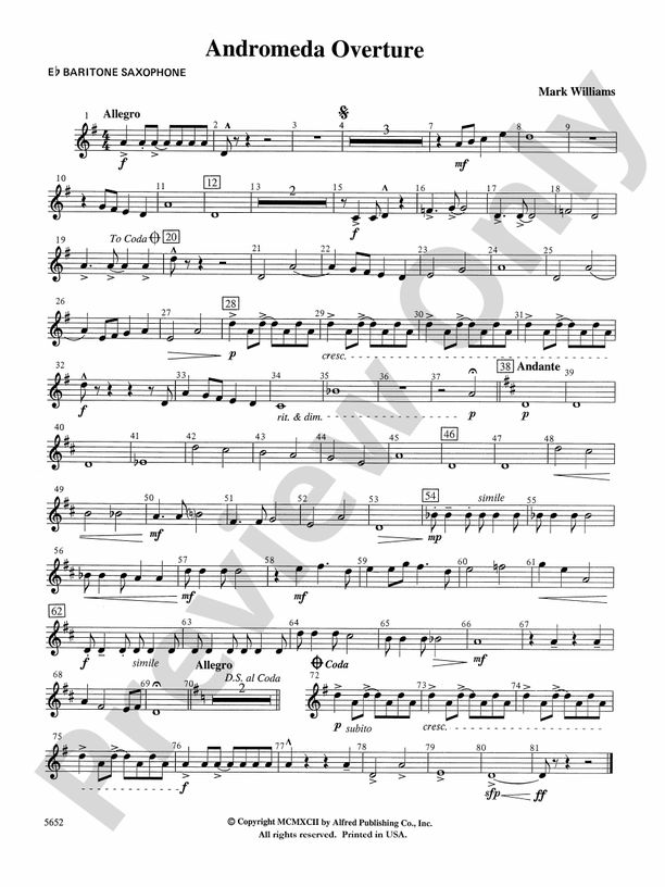 Andromeda Overture: E-flat Baritone Saxophone: E-flat Baritone Saxophone Part - Digital Sheet ...