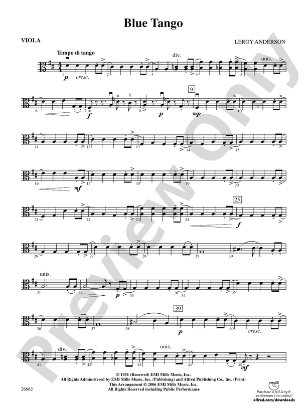 Blue Tango: Viola: Viola Part - Digital Sheet Music Download