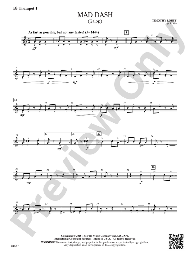 Mad Dash: B-flat Trumpet 1: B-flat Trumpet 1 Part: Timothy Loest ...