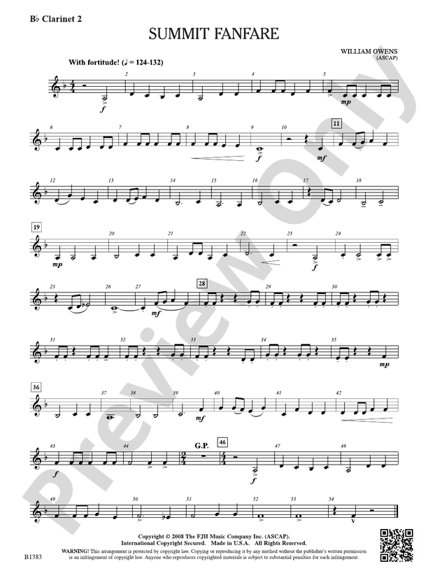 Summit Fanfare: B-flat Clarinet 2: B-flat Clarinet 2 Part: William ...