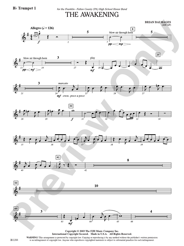 The Awakening: B-flat Trumpet 1: B-flat Trumpet 1 Part: Brian Balmages ...