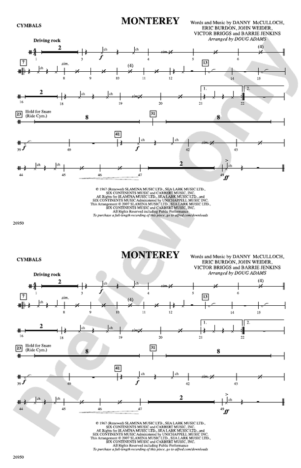 Monterey: Cymbals: Cymbals Part - Digital Sheet Music Download