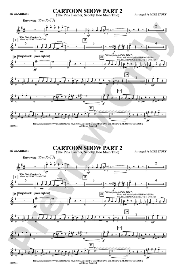 Cartoon Show, Part 2: 1st B-flat Clarinet: 1st B-flat Clarinet Part ...