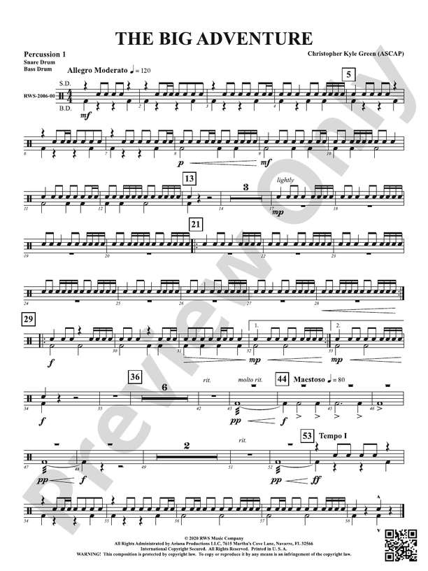 The Big Adventure: 1st Percussion: 1st Percussion Part: Christopher ...