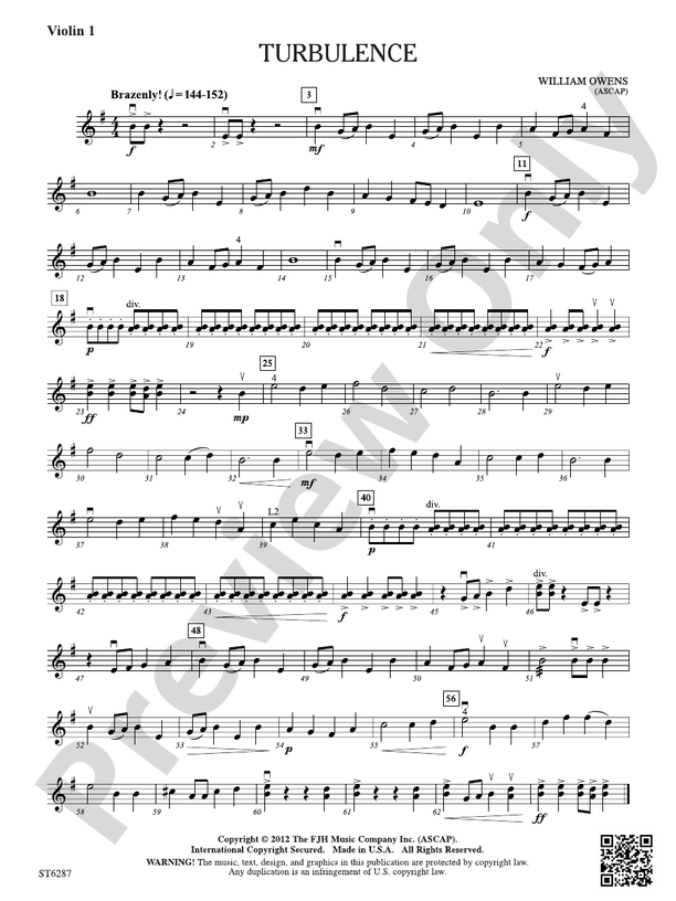 Turbulence: Violin 1: Violin 1 Part: William Owens - Digital Sheet ...
