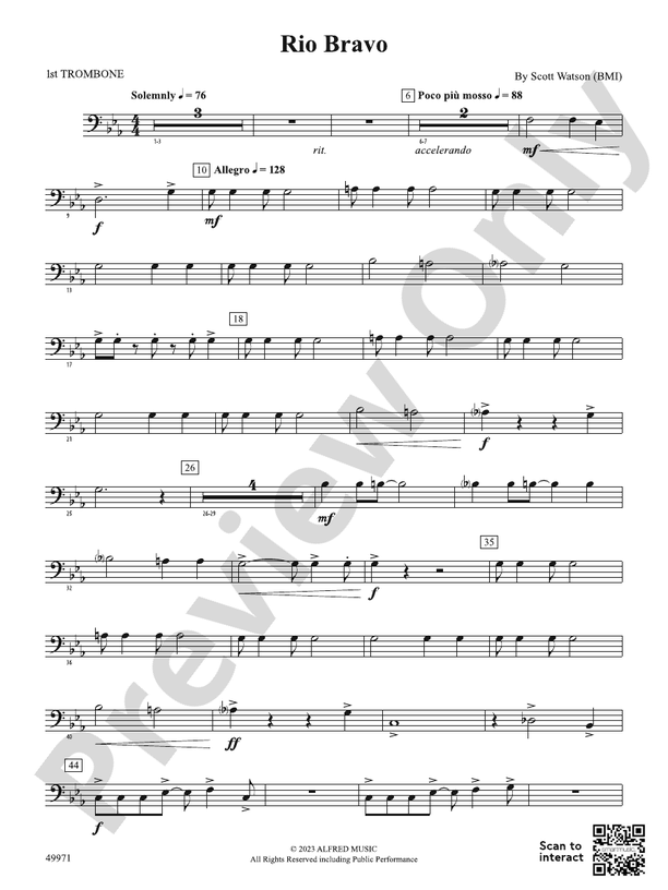 Rio Bravo: 1st Trombone: 1st Trombone Part - Digital Sheet Music Download