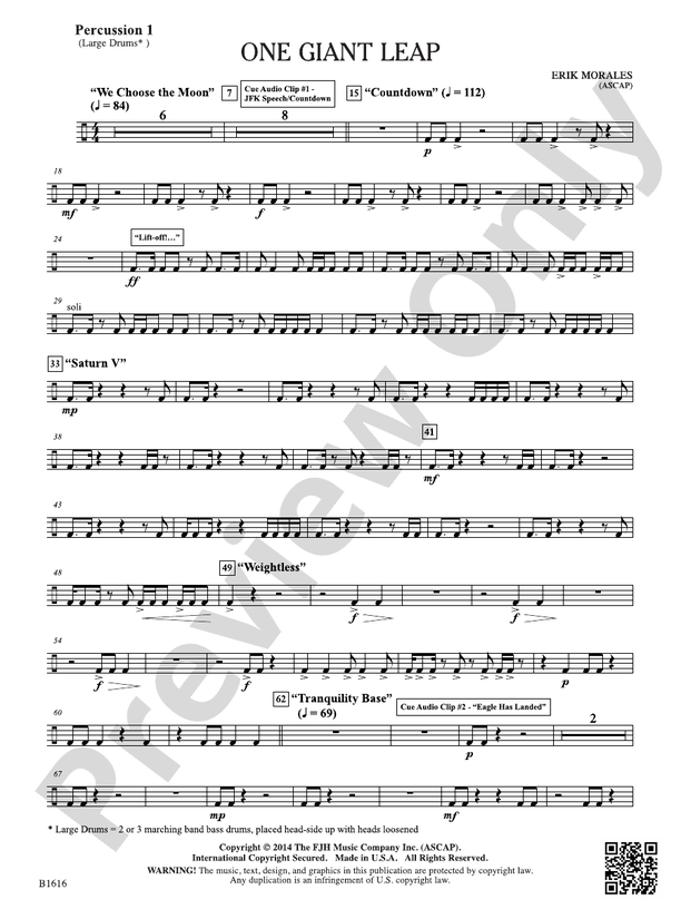 One Giant Leap: Percussion 1: Percussion 1 Part: Erik Morales - Digital Sheet Music Download