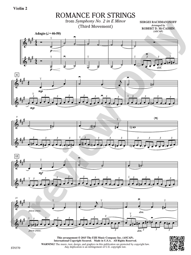 Romance for Strings: Violin 2: Violin 2 Part: Sergei Rachmaninoff - Digital Sheet Music Download