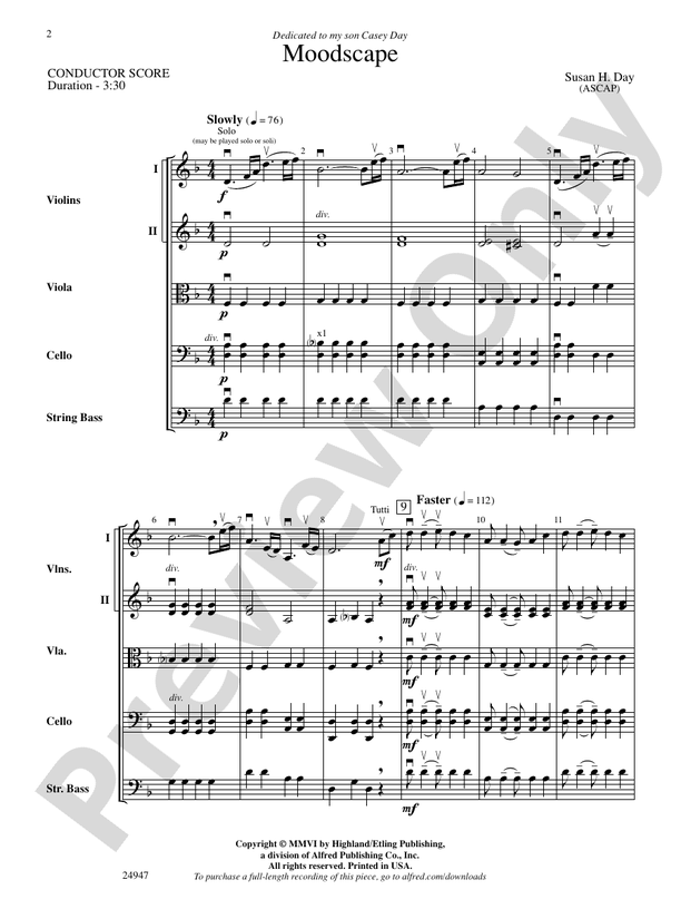 Moodscape: String Orchestra Conductor Score & Parts: Susan H. Day ...
