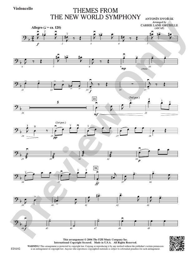 Themes from the New World Symphony: Violoncello: Violoncello Part ...