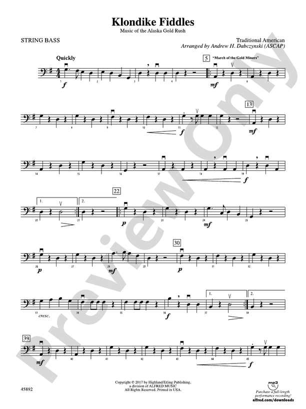 Klondike Fiddles: String Bass: String Bass Part - Digital Sheet Music ...