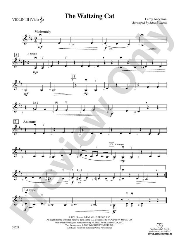 The Waltzing Cat: 3rd Violin (Viola [TC]): 3rd Violin (Viola [TC]) Part ...