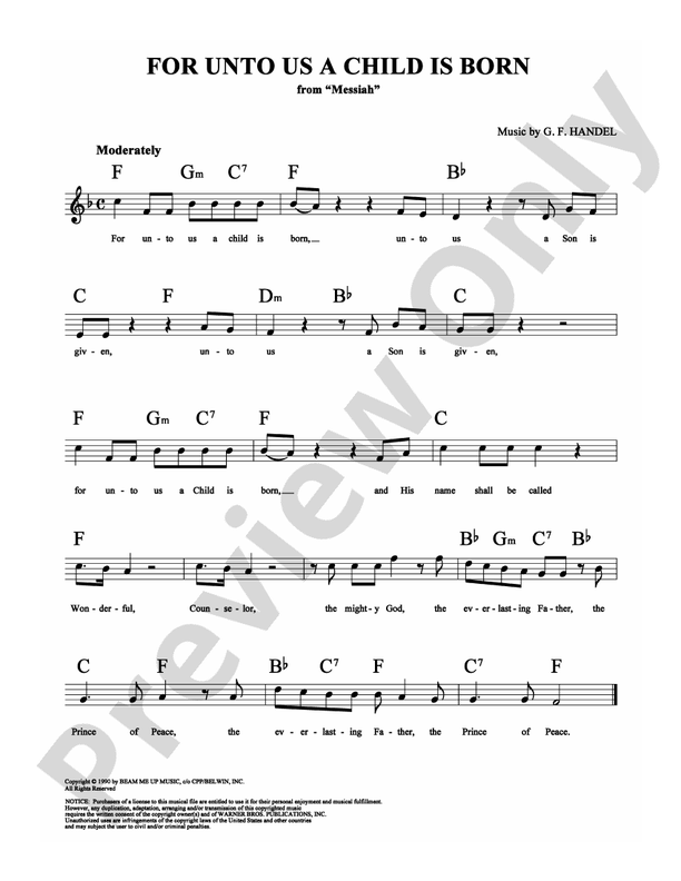 For Unto Us a Child Is Born: Lead Sheet: George Frideric Handel ...