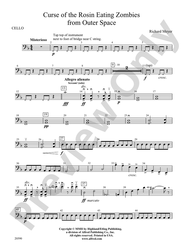 Curse of the Rosin Eating Zombies from Outer Space: Cello: Cello Part ...
