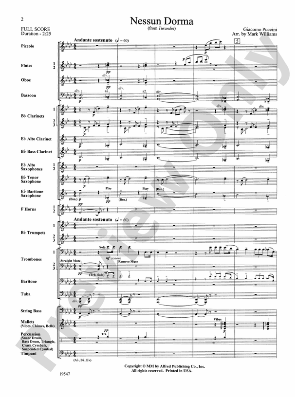 Nessun Dorma: Score: Concert Band Score - Digital Sheet Music Download