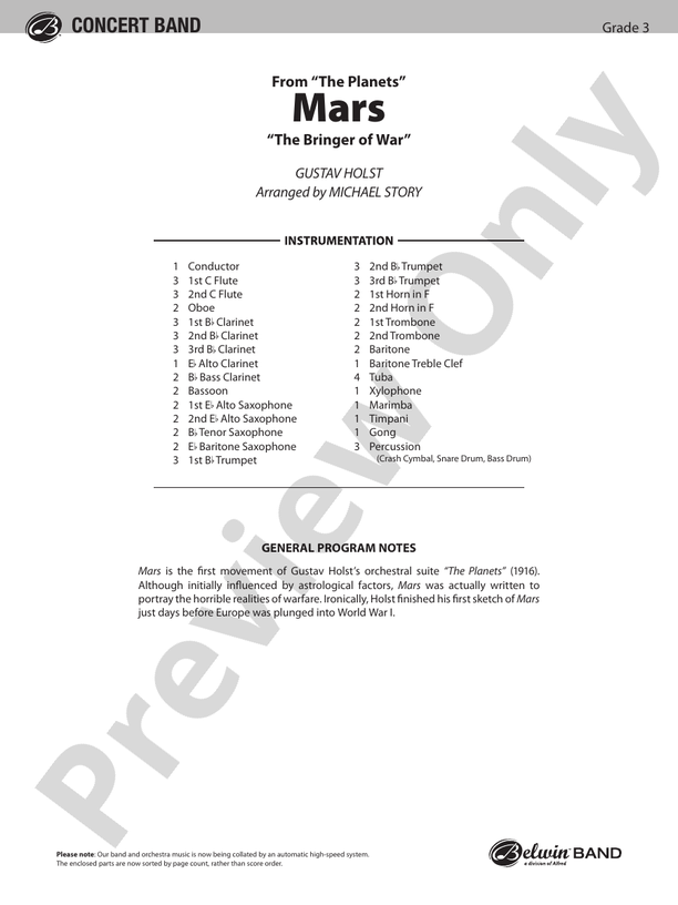 Mars ("The Bringer of War," from The Planets): Score: Concert Band ...