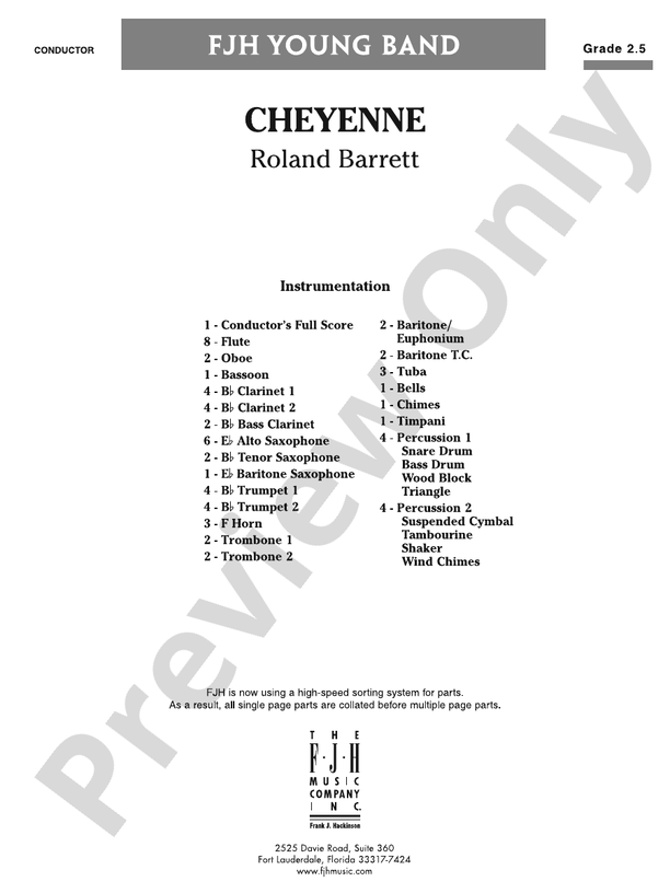 Cheyenne: Score: Concert Band Score: Roland Barrett - Digital Sheet ...