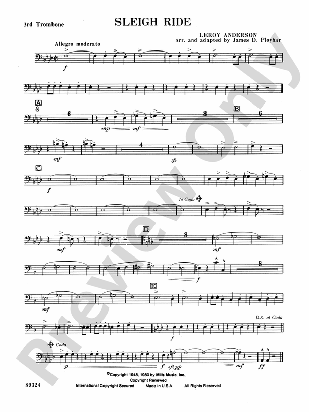 Sleigh Ride: 3rd Trombone: 3rd Trombone Part - Digital Sheet Music Download