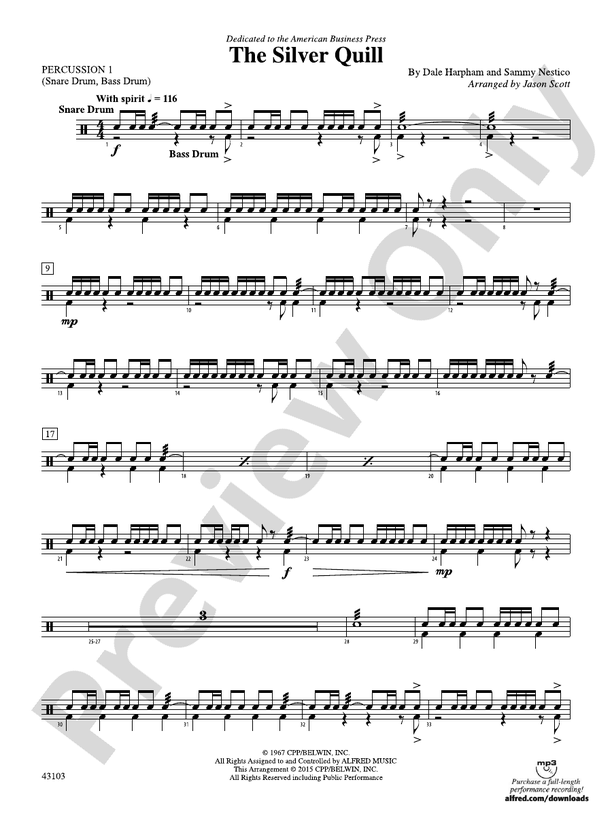 The Silver Quill: 1st Percussion: 1st Percussion Part - Digital Sheet Music Download