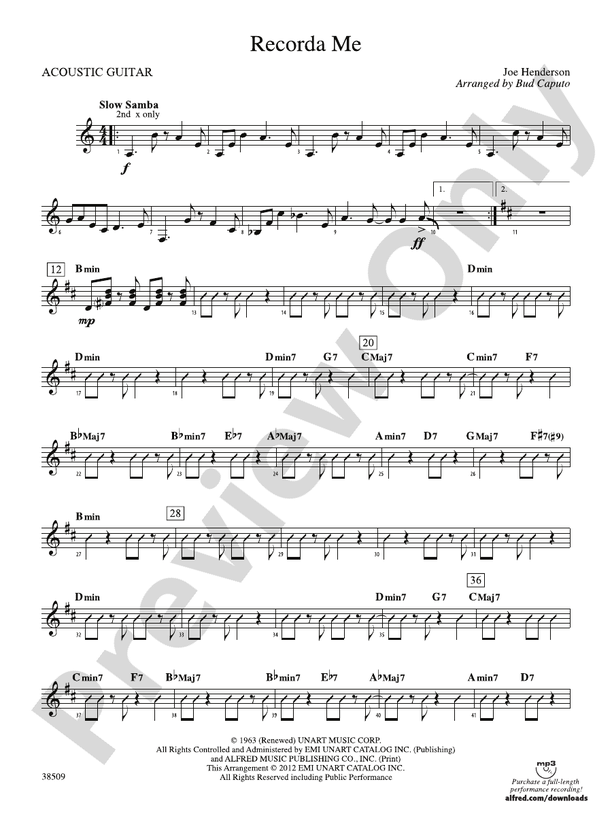 Recorda Me: Guitar: Guitar Part - Digital Sheet Music Download