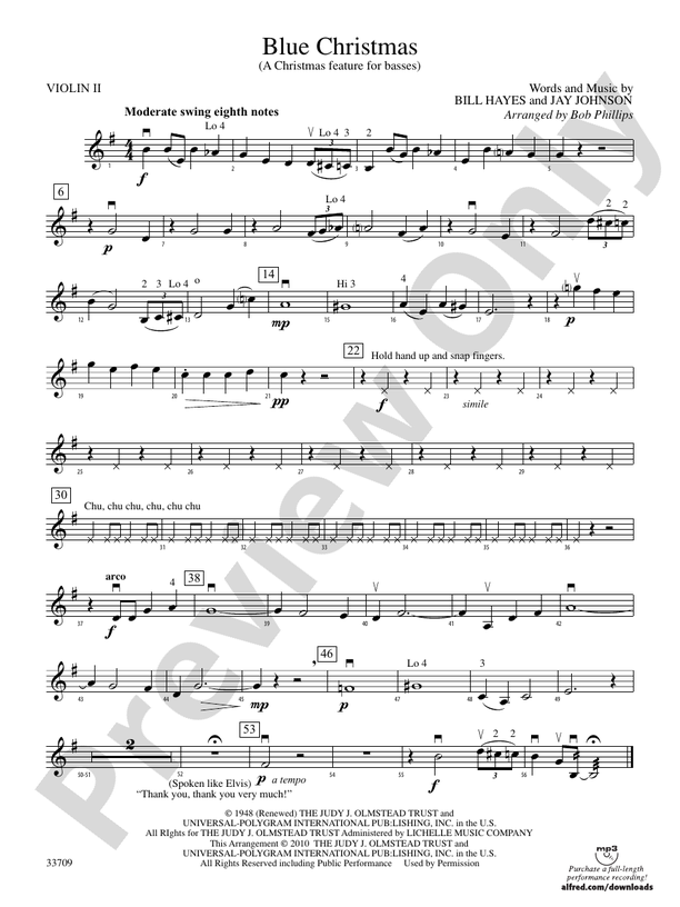 Blue Christmas: 2nd Violin: 2nd Violin Part - Digital Sheet Music Download