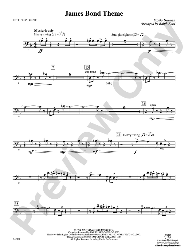 James Bond Theme: 1st Trombone: 1st Trombone Part - Digital Sheet Music ...