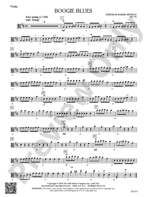 Boogie Blues: Viola: Viola Part: Deborah Baker Monday - Digital Sheet Music Download