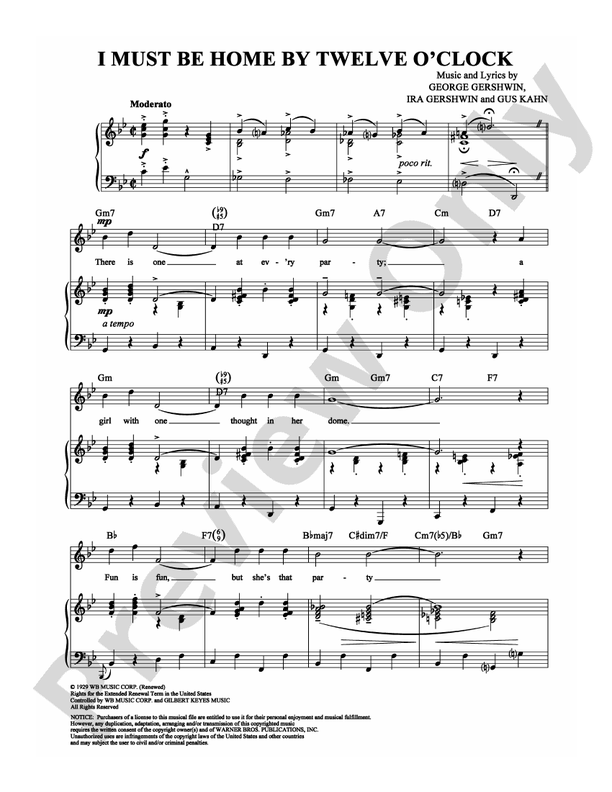 I Must Be Home By Twelve O'Clock: Piano/Vocal/Chords: George Gershwin ...