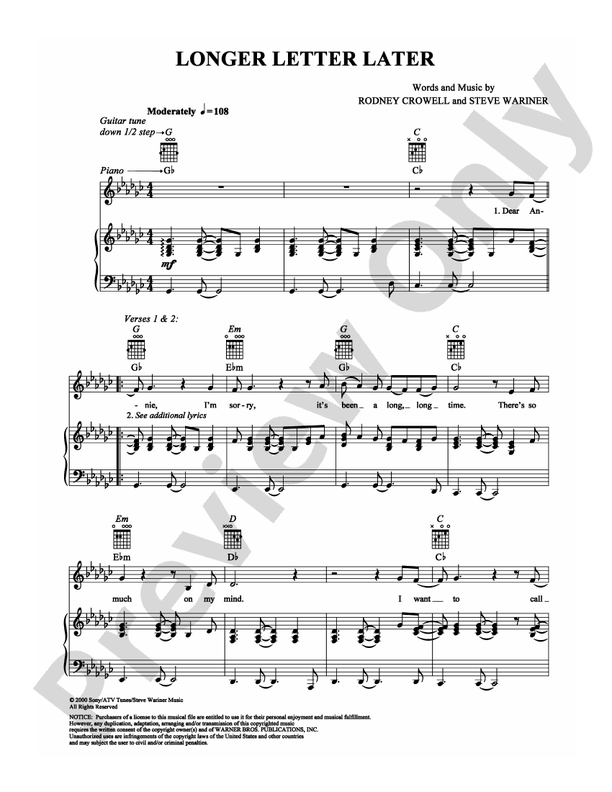 Longer Letter Later: Piano/Vocal/Chords: Steve Wariner - Digital Sheet Music Download