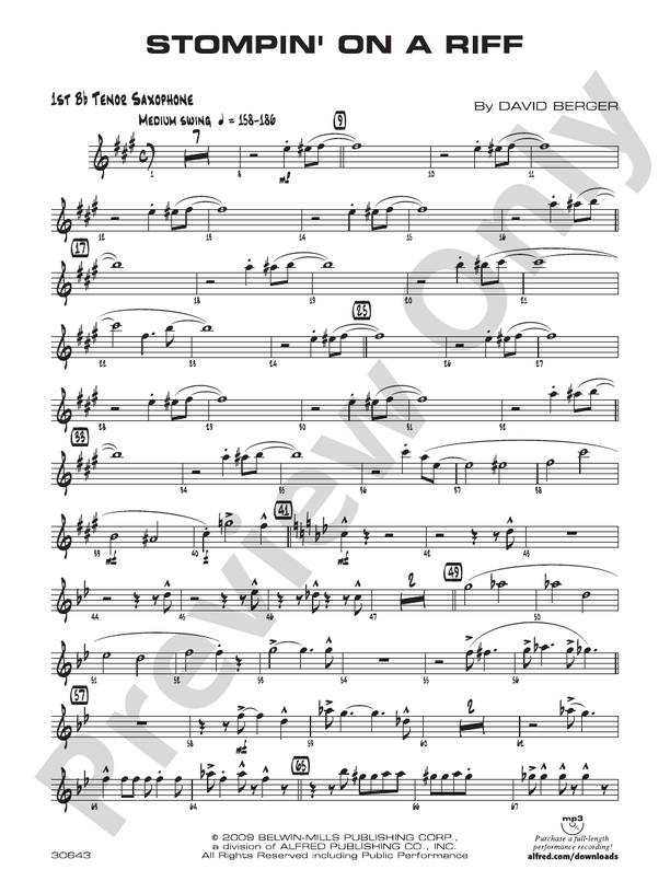 Stompin' on a Riff: B-flat Tenor Saxophone: B-flat Tenor Saxophone Part ...