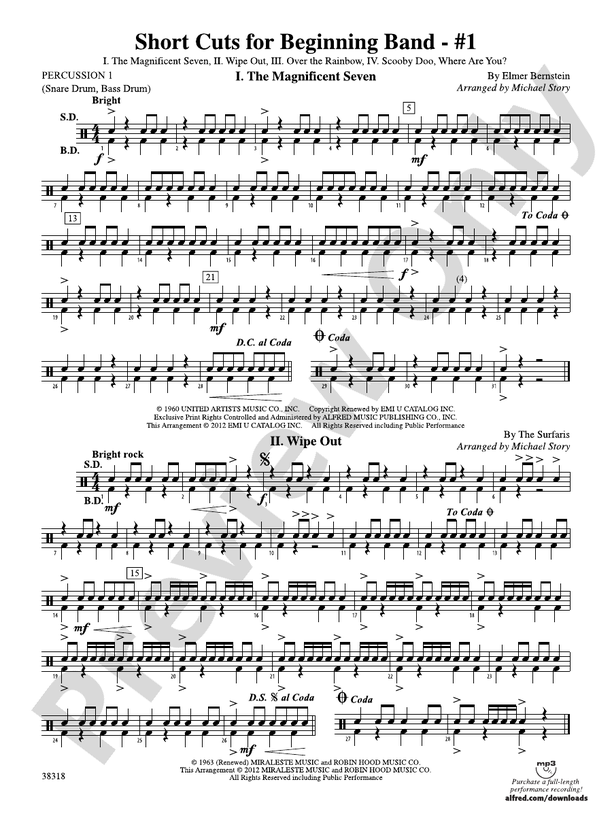 Short Cuts for Beginning Band -- #1: 1st Percussion: 1st Percussion ...