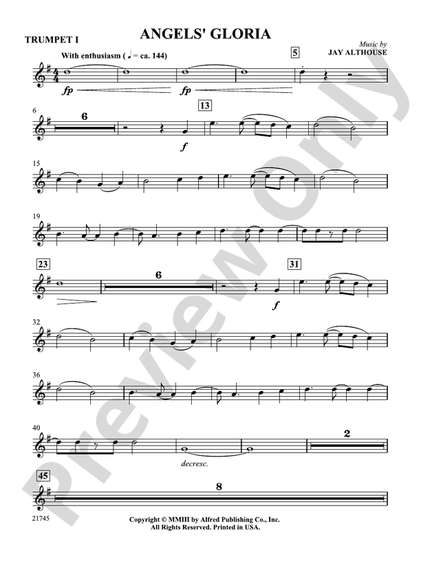 Angels' Gloria: 1st B-flat Trumpet: 1st B-flat Trumpet Part - Digital Sheet Music Download
