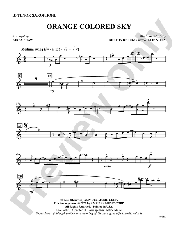 Orange Colored Sky: B-flat Tenor Saxophone: B-flat Tenor Saxophone Part ...