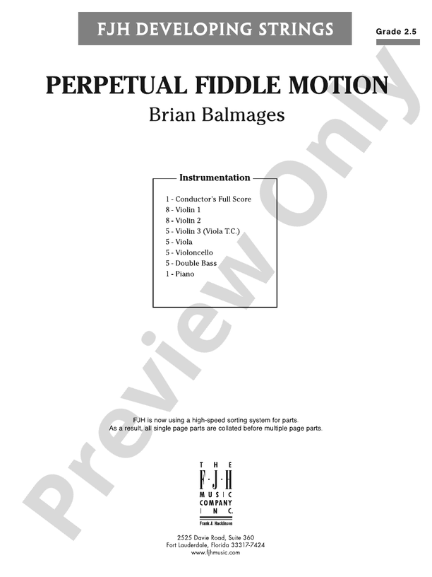 Perpetual Fiddle Motion: String Orchestra Conductor Score & Parts: Brian Balmages - Digital ...