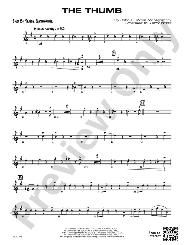 The Thumb: 2nd B-flat Tenor Saxophone: 2nd B-flat Tenor Saxophone Part - Digital Sheet Music ...