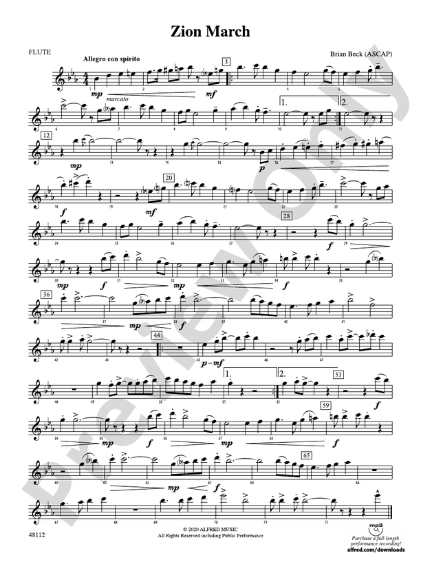 Zion March: Flute: Flute Part - Digital Sheet Music Download
