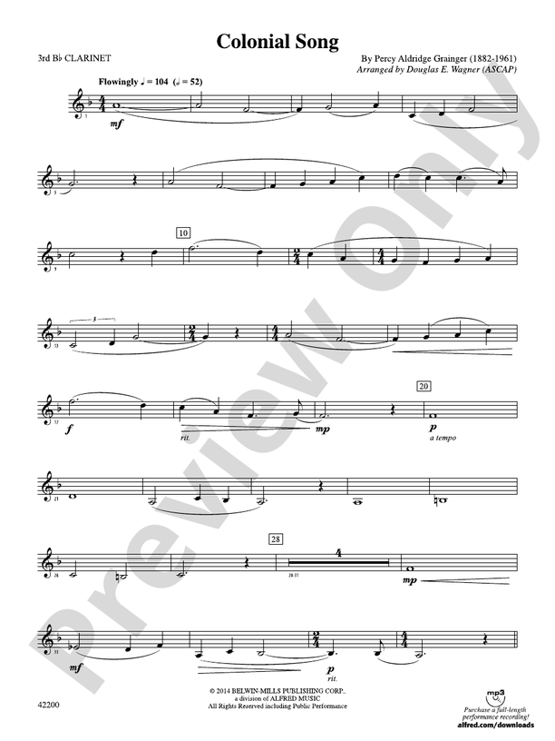 Colonial Song: 3rd B-flat Clarinet: 3rd B-flat Clarinet Part - Digital ...