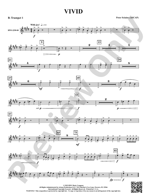 Vivid: 1st B-flat Trumpet: 1st B-flat Trumpet Part: Peter Sciaino - Digital Sheet Music Download