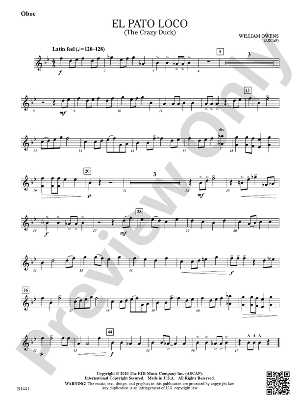 El Pato Loco (The Crazy Duck): Oboe: Oboe Part: William Owens - Digital ...