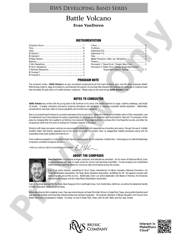 Battle Volcano: Concert Band Conductor Score & Parts: Evan VanDoren ...