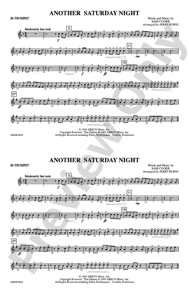 Another Saturday Night: 1st B-flat Trumpet: 1st B-flat Trumpet Part - Digital Sheet Music Download