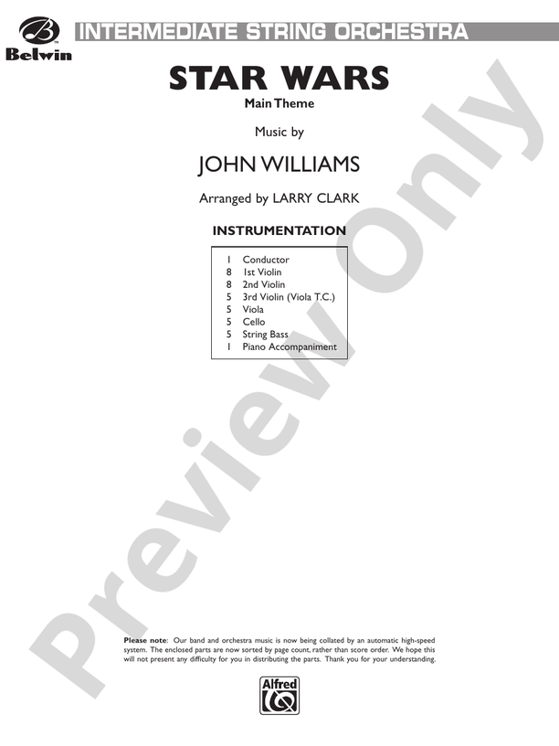 Star Wars (Main Theme): String Orchestra Conductor Score & Parts ...