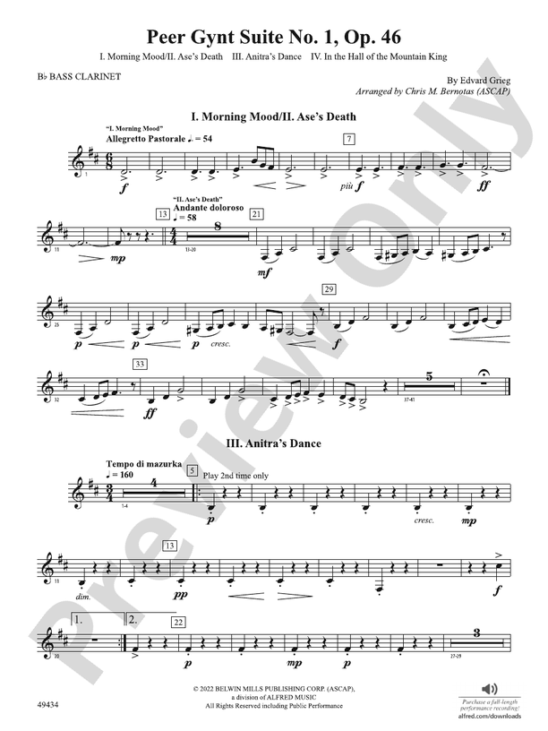 Peer Gynt Suite No.1, Op. 46: B-flat Bass Clarinet: B-flat Bass ...