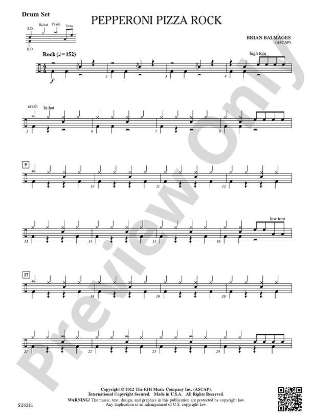 Pepperoni Pizza Rock: Opt. Drum Set: Opt. Drum Set Part: Brian Balmages ...