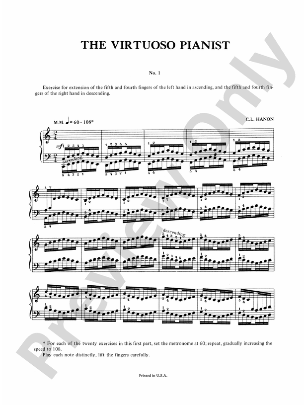 Hanon: The Virtuoso Pianist (Complete): No. 1 Part - Digital Sheet Music Download