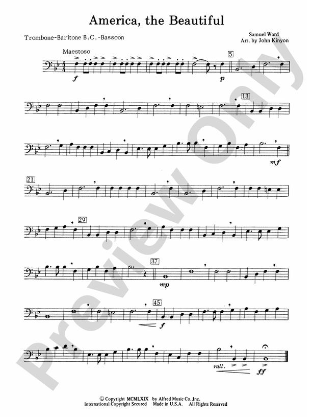 America, the Beautiful: 1st Trombone: 1st Trombone Part - Digital Sheet ...