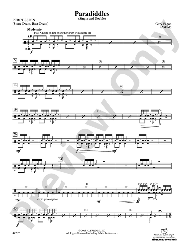 Paradiddles: 1st Percussion: 1st Percussion Part - Digital Sheet Music Download