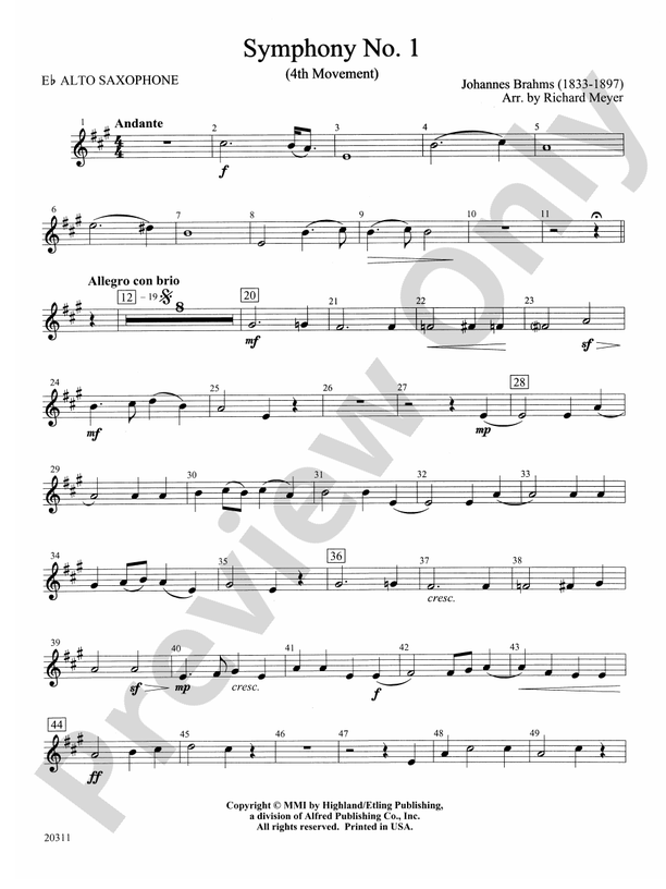 Symphony No. 1 (4th Movement ): E-flat Alto Saxophone: E-flat Alto Saxophone Part - Digital ...